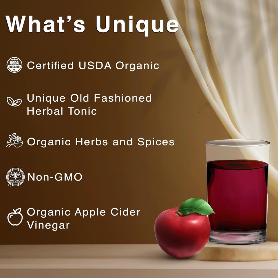 Tonic Man Old Fashioned Organic Wellness Herbal Tonic, Raw Apple Cider ...