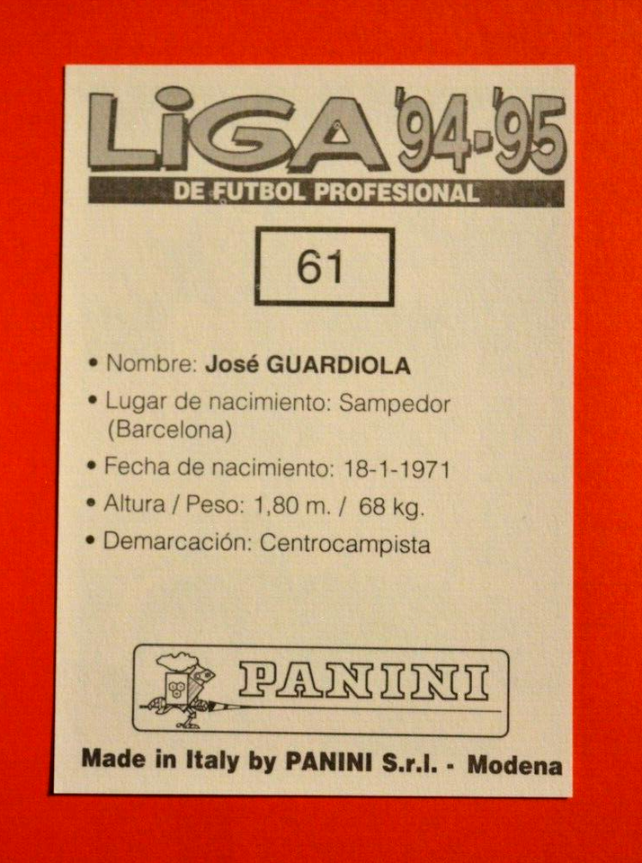 Panini Futbol Liga 1994/95 Fußball-Jose Pep Guardiola FC Barcelona #61 ...