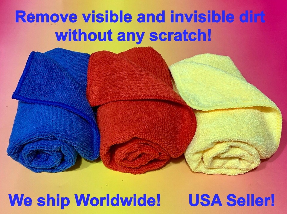 12 Red Yellow Blue BEST MICROFIBER CLEANING CLOTH TOWEL 16"x16" KITCHEN ...