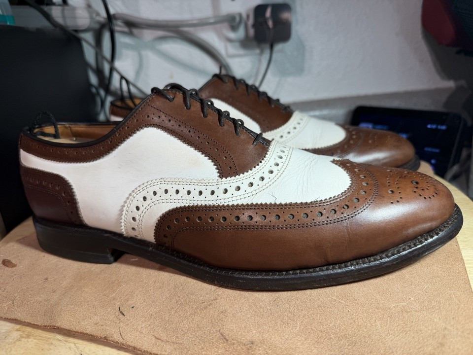 ALLEN EDMONDS BROADSTREET 10.5 D WING TIP BROWN WHITE SPECTATOR BROGUE ...