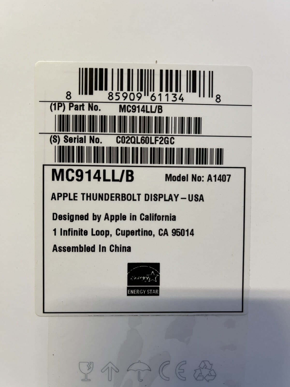 Apple Thunderbolt A1407 27" Widescreen Monitor - Silver for sale online ...