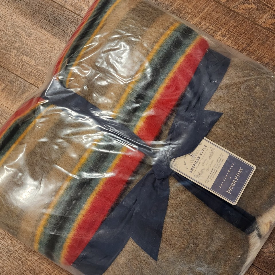 Pottery Barn Pendleton Yakima Faux Fur Back Stripe 60 x 80 Throw Umber ...