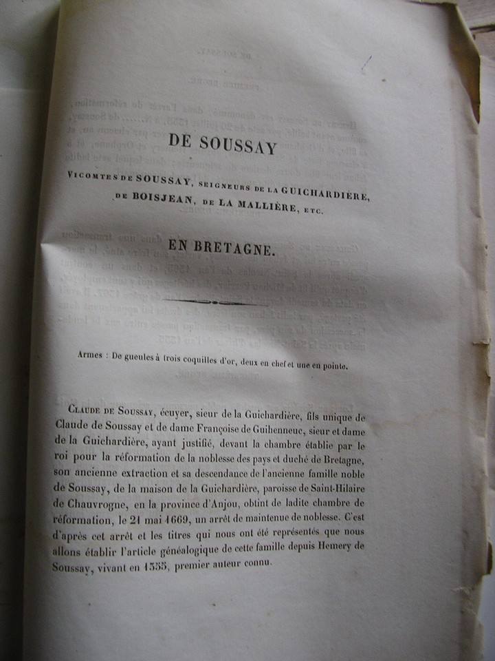 Coat of Arms Soussay IN Britain Extract Of L'Armorial D'Hozier 1847 Heraldry | eBay