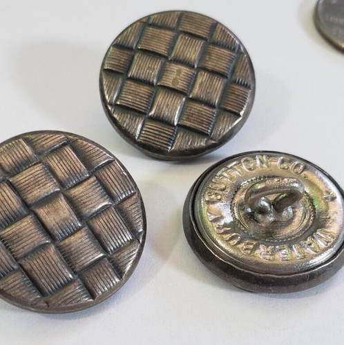 3 VTG WATERBURY BUTTON CO. METAL BUTTONS BASKET WEAVE DESIGN LOOP SHANK ...