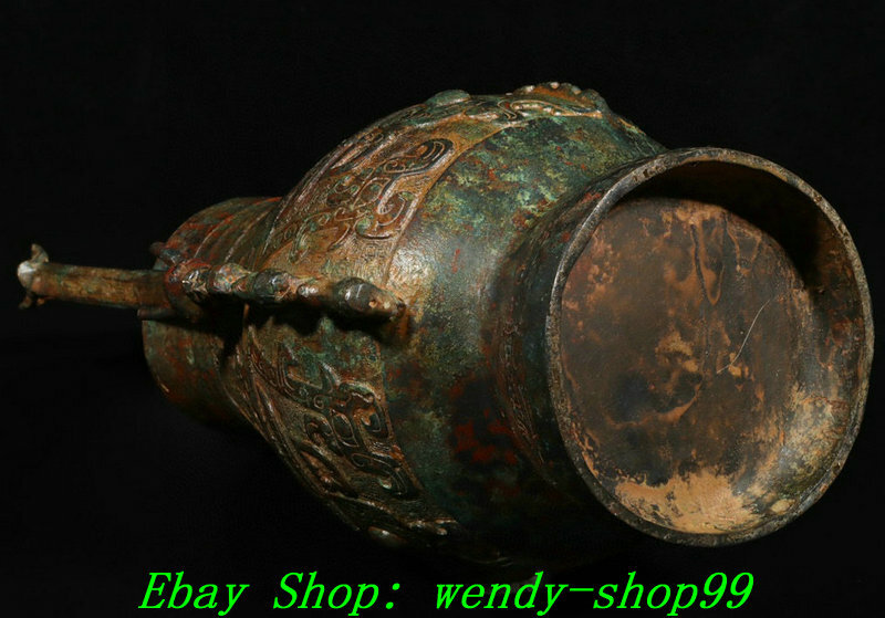 Old China Western Zhou Dynasty Bronze Ware Beast Face Handle Wine Tea ...