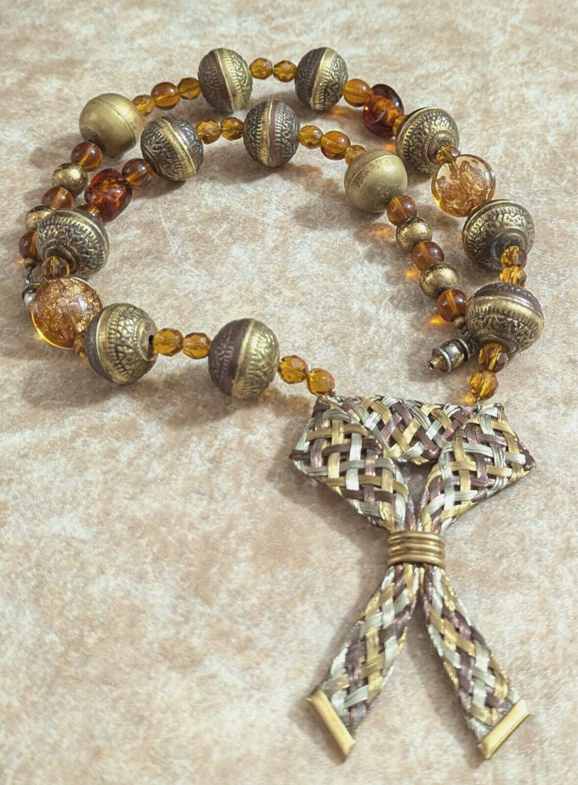 Vtg Brass Copper Bronze Ribbon 32" Chunky Necklace Sp… - Gem