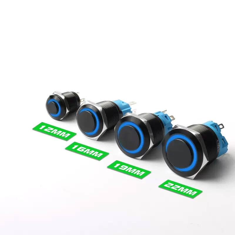 12/16/19/22mm High Head Push Button Switch Black Shell Power Switch LED ...