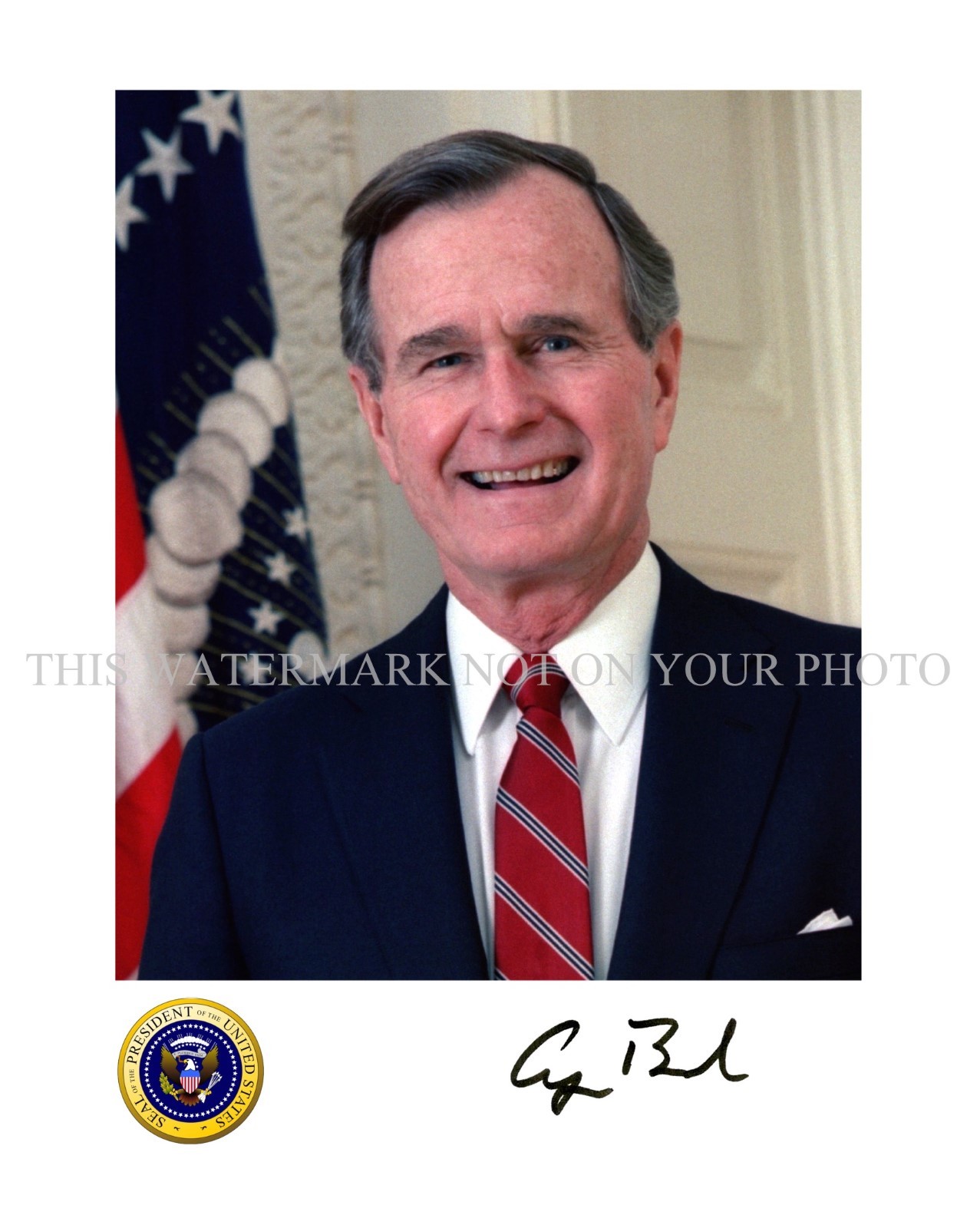 GEORGE H. W. BUSH SIGNED AUTOGRAPH 8X10 RP PUBLICITY PHOTO HERBERT ...