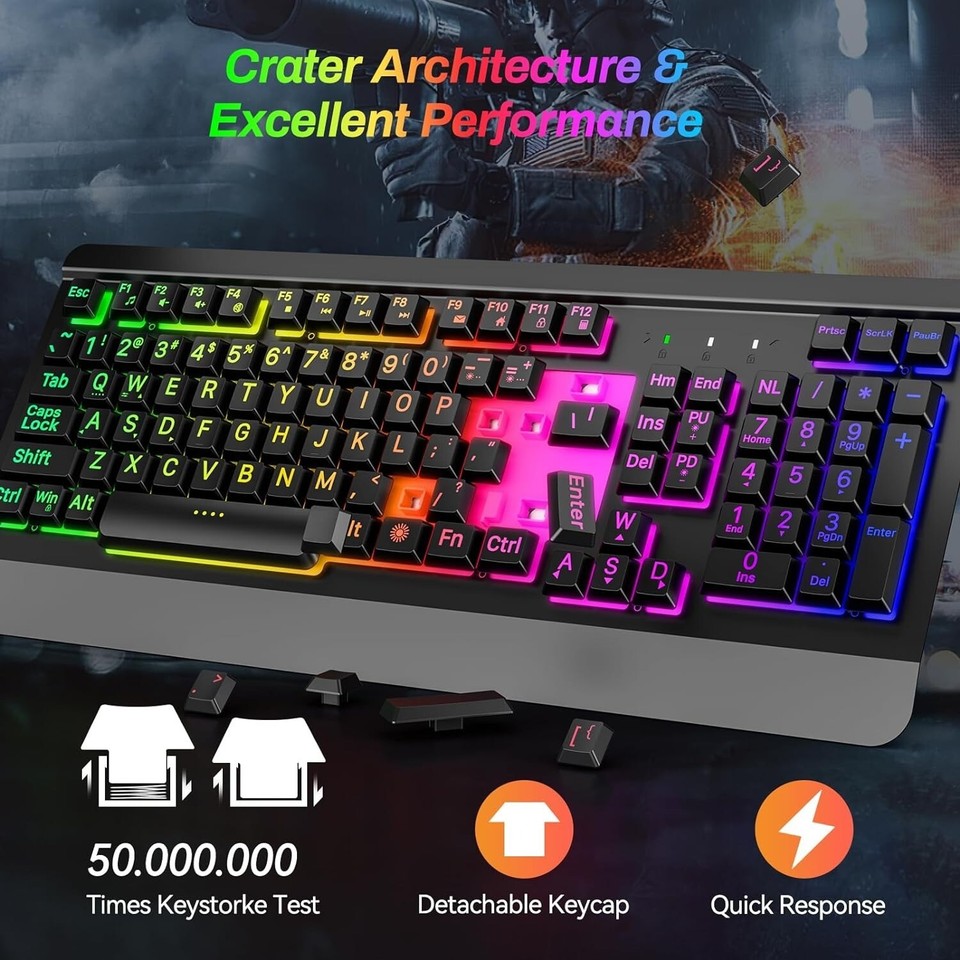 Large Print Letters Computer Keyboard LED Lighted White Backlit Full ...