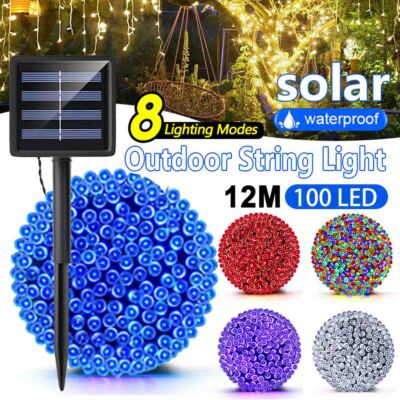 100 LED Solar Fairy String Light 39FT 8 Modes Outdoor Waterproof Garden ...