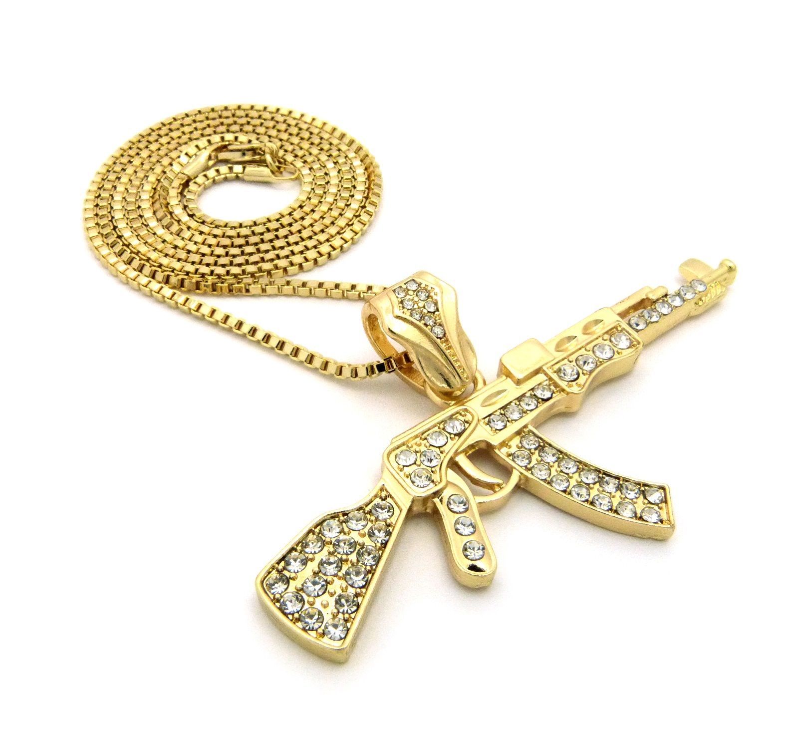 MENS MACHINE GUN AK47 CHOPPER ,UZI WEAPON, GUN,PENDANT BOX CHAIN 3 ...