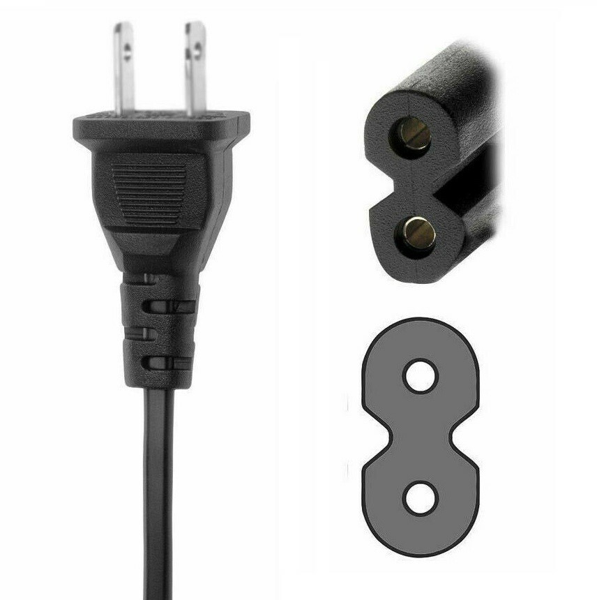 x2 US 2 Prong Pin Power Cord Cable Plug for Laptop DVD VCR DIRECTV TV ...