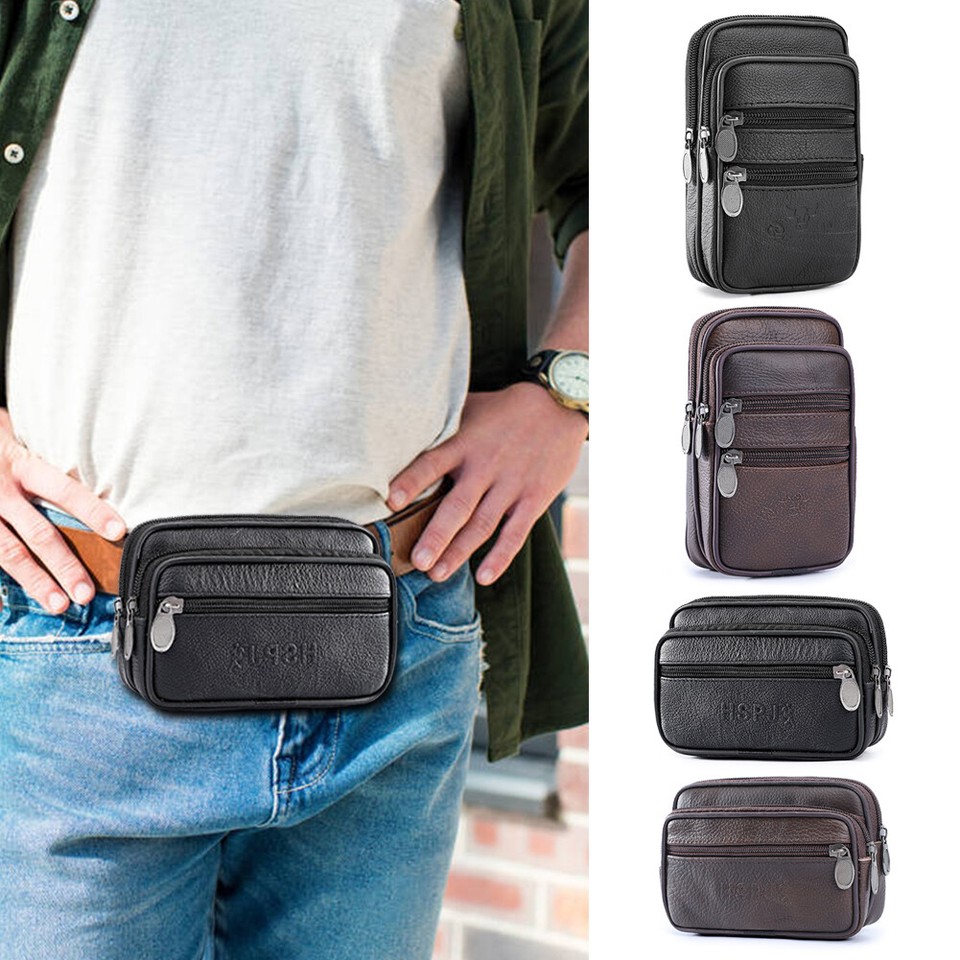 Vintage Men PU Leather Solid Color Card Holder Multi Layers Waist Pack ...