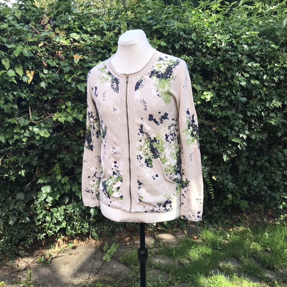 EDDIE BAUER Women's Cardigan UK M Beige Zipped Pockets 100% Cotton ...