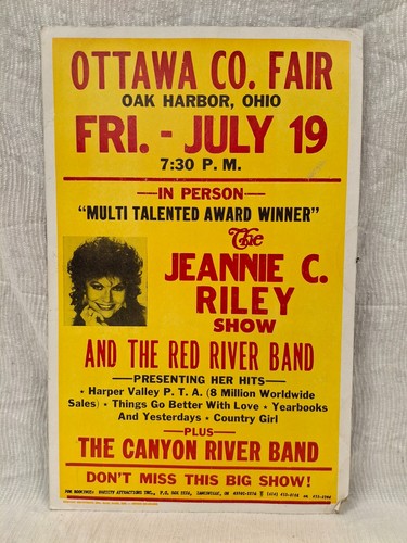 Jeannie C. Riley Show Ottawa County Fair Poster Cardboard Ohio Oak ...