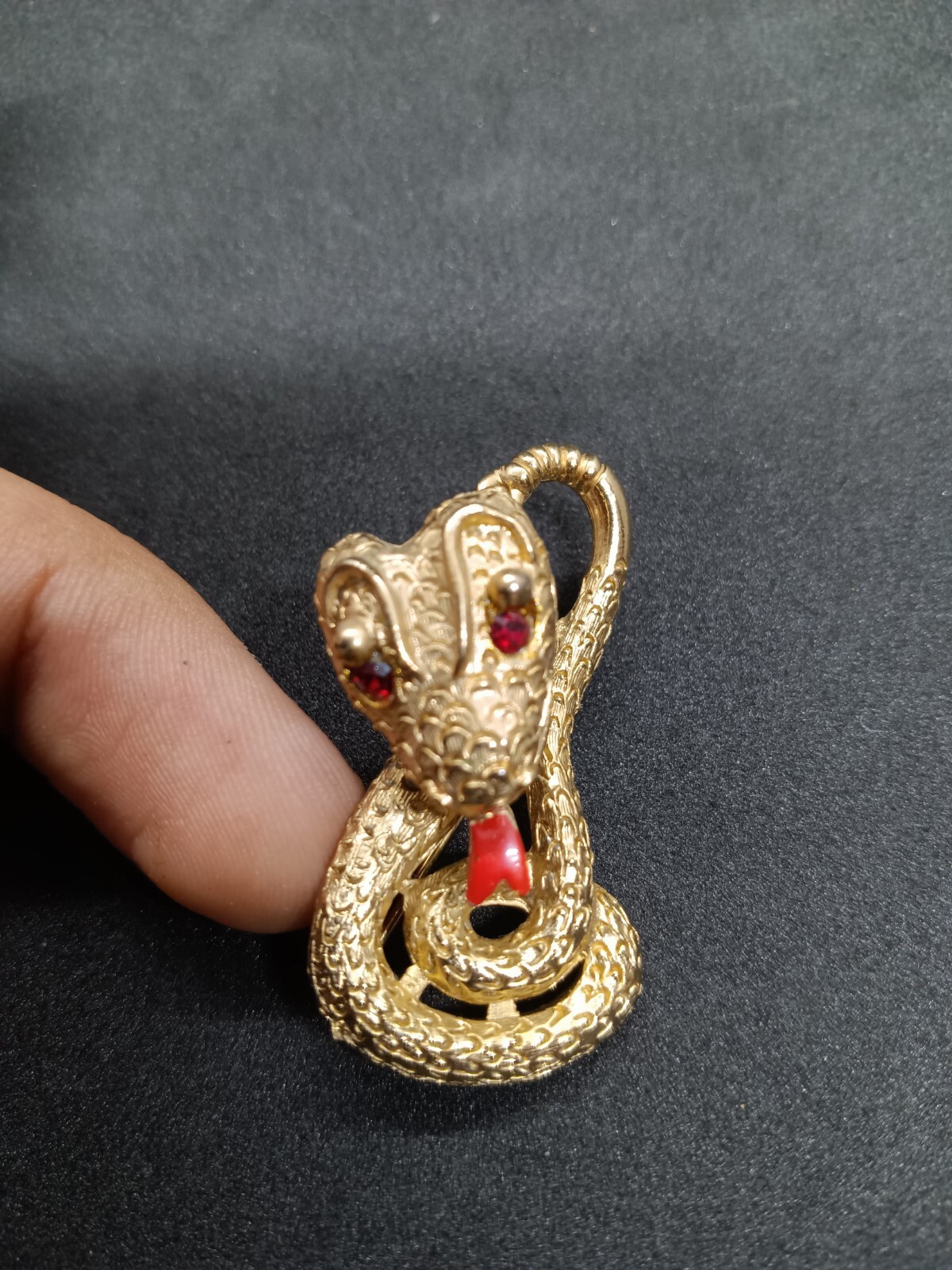 Vintage Gold Tone Mid-Century Snake Serpent Brooch w/… - Gem