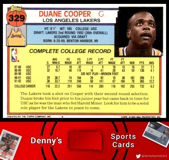 1992 Topps #329 Duane Cooper Los Angeles Lakers Basketball Card | eBay