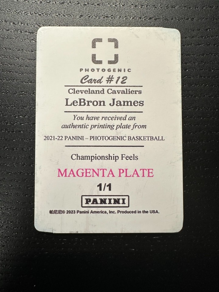 2021 Panini Photogenic Championship Feels Lebron James Magenta Plate 1/ ...