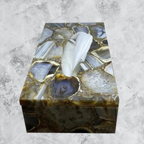 8"x5"x2" Agate Tissue Box / Bathroom Vanity Napkin Box Handmade Art ...