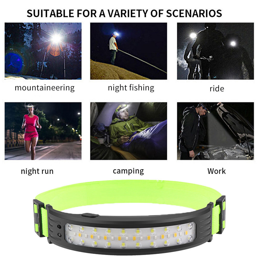 Waterproof COB LED Motion Sensor Head Torch Rechargeable USB Headlamp ...