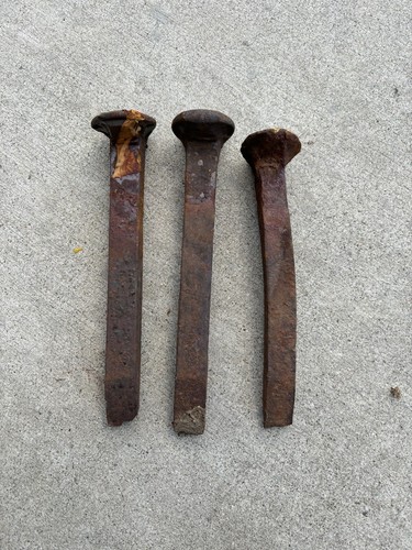 3 Antique Railroad Train Track Tie Marker Spike Nail 50s Era Union ...