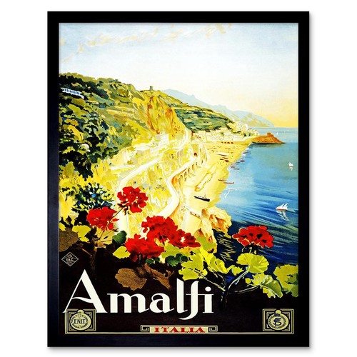 Travel Tourism Amalfi Italy Beach Coast Beautiful Vintage Advert Framed ...