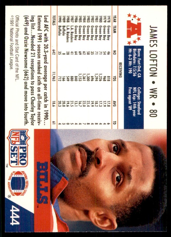 1991 Pro Set James Lofton Football Card #444 | eBay