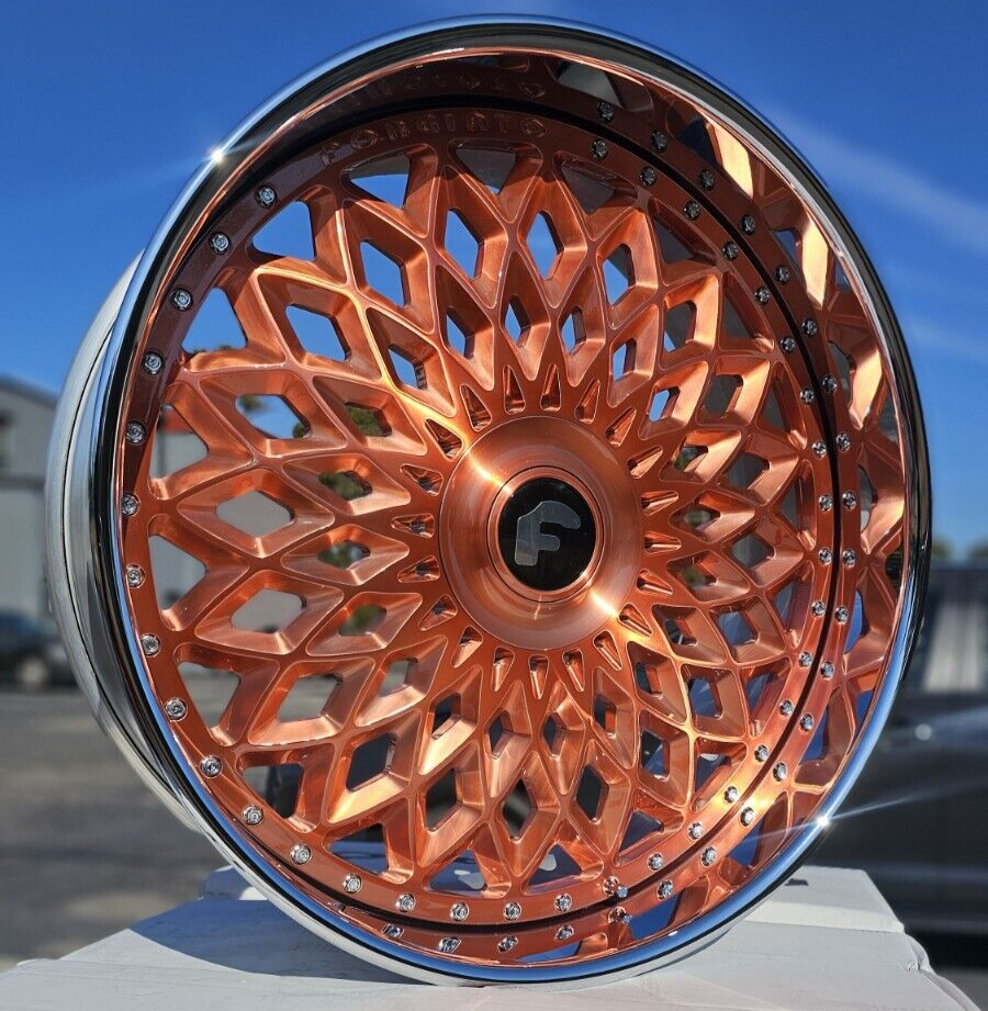 26" Inch Rose Gold Forgiato Sona 5x120 5x127 XL Floating Cap 3pc Wheels ...