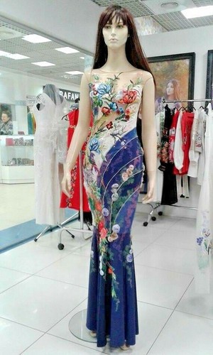 Ukrainian Evening dress blue handmade single copy embroidered haute ...