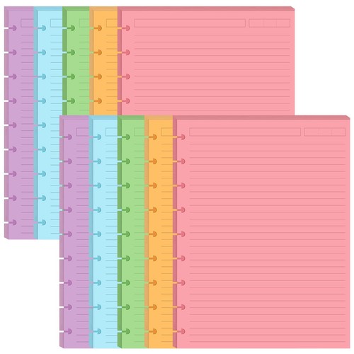 (2-Pack) 9-Disc Discbound 5 Colorful Line Paper Pre-punched 200 Sheets ...