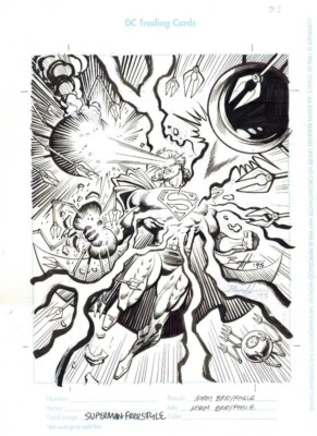 NORM BREYFOGLE 1996 SUPERMAN CARD ORIGINAL ART PAGE SPLASH MAN OF STEEL ...