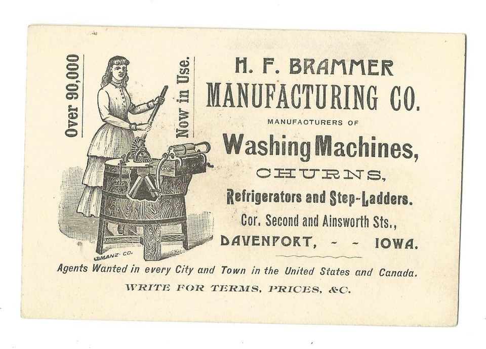 Old Trade Card Brammer Washing Machines Davenport Iowa Horth Albany NY ...