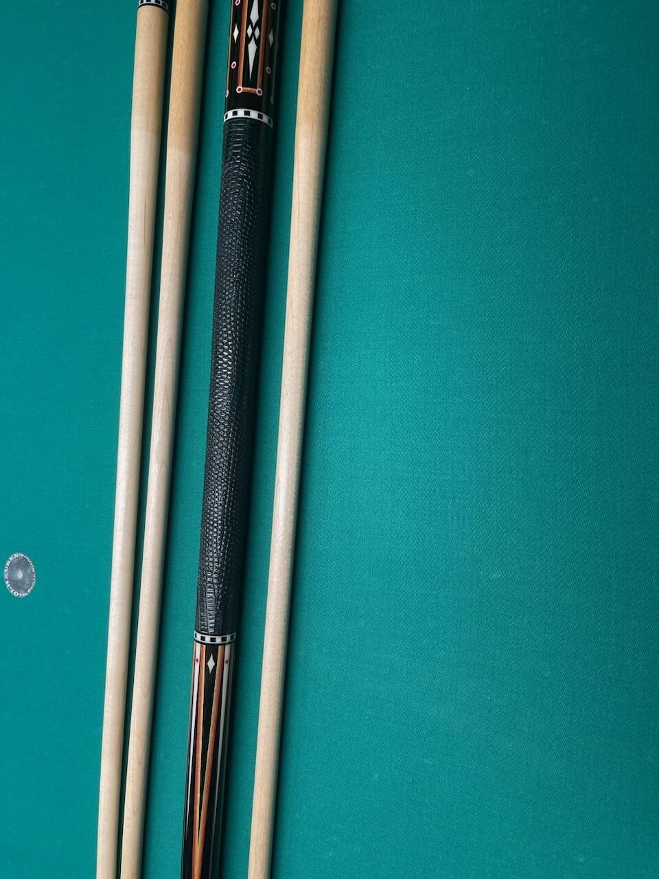 Beautiful Custom 8-pt Ebony cue by JD custom cues 3 shafts 8" extension ...