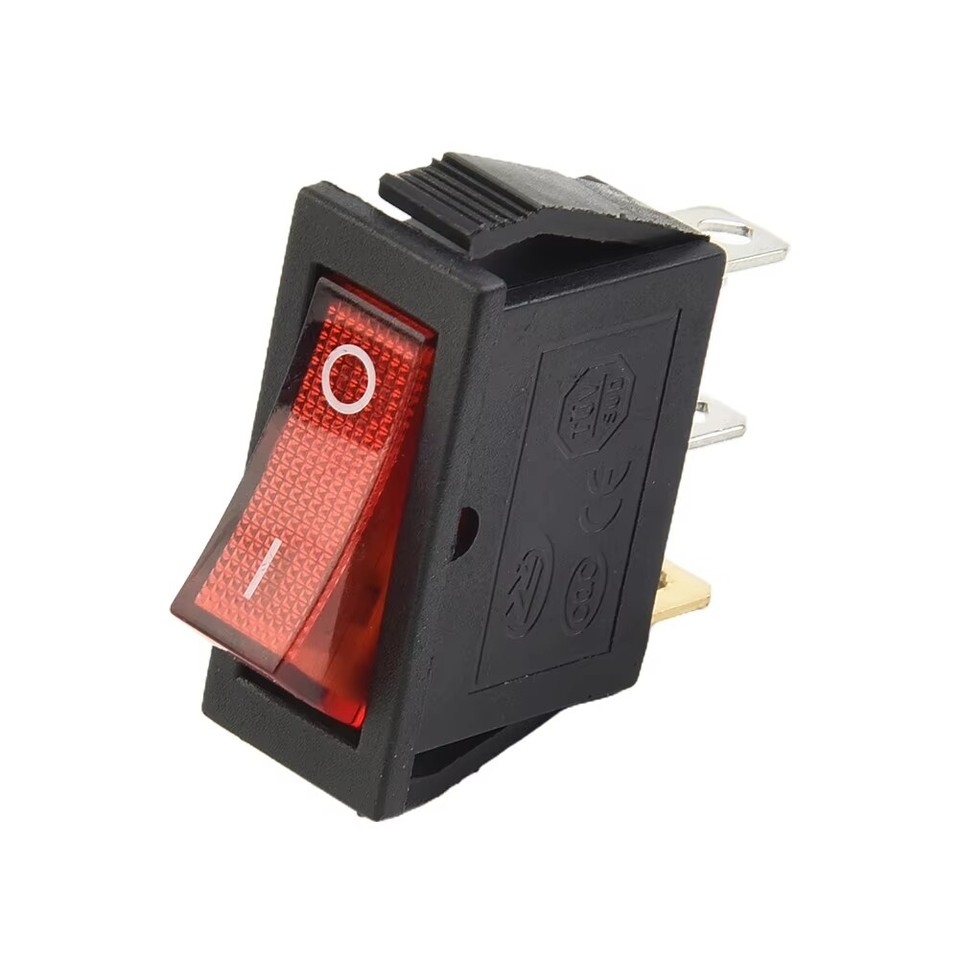 Red Skinny Rectangle Rocker Switch Thin 3-Pin LED Light 110V AC ON/OFF ...