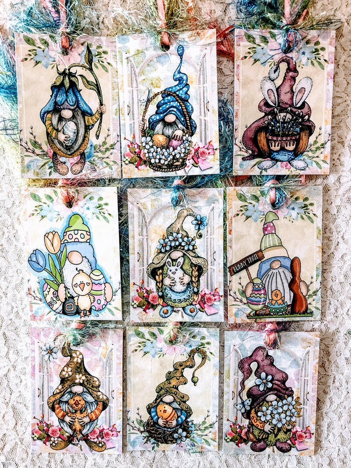 Easter Gnomes Shabby Chic (9) Gift Hang Tags~Junk Journals~Cards ...