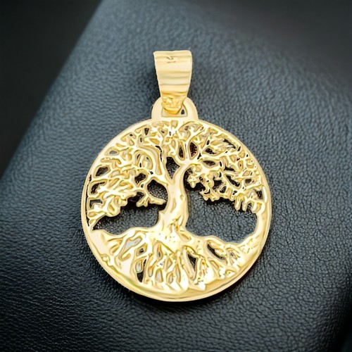 10K Yellow Gold Tree of Life Pendant 25mm Family Charm Medallion ...