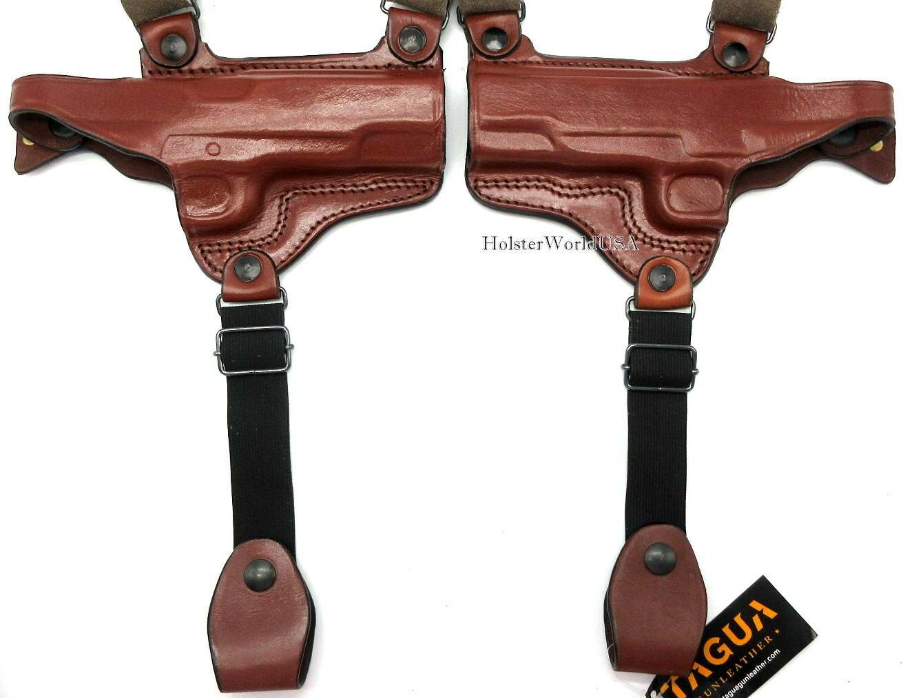TAGUA Brown Leather Dual 2-GUN Double Shoulder Holster for GLOCK 19 23 ...