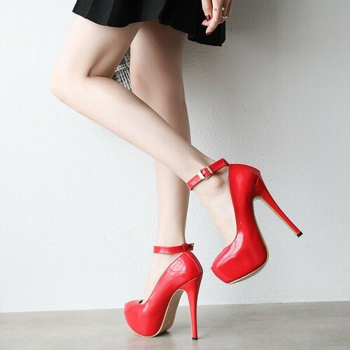 Platform Red Pumps Mens Crossdresser Heels Ankle Strap Drag Queen Large ...