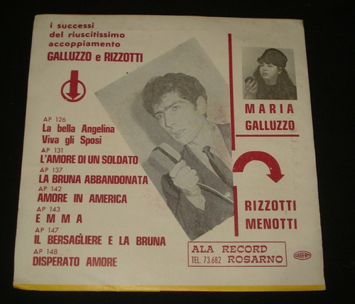 RIZZOTTI MENOTTI E GALLUZZO MARIA P/S 45 – TRISTE RITORNO 1960s Italian ...
