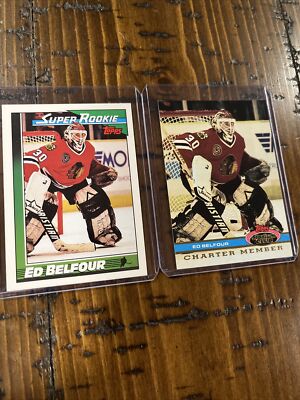 ED BELFOUR RC 1990 Topps Super Rookie #4 & Stadium Club CHARTER MEMBER ...
