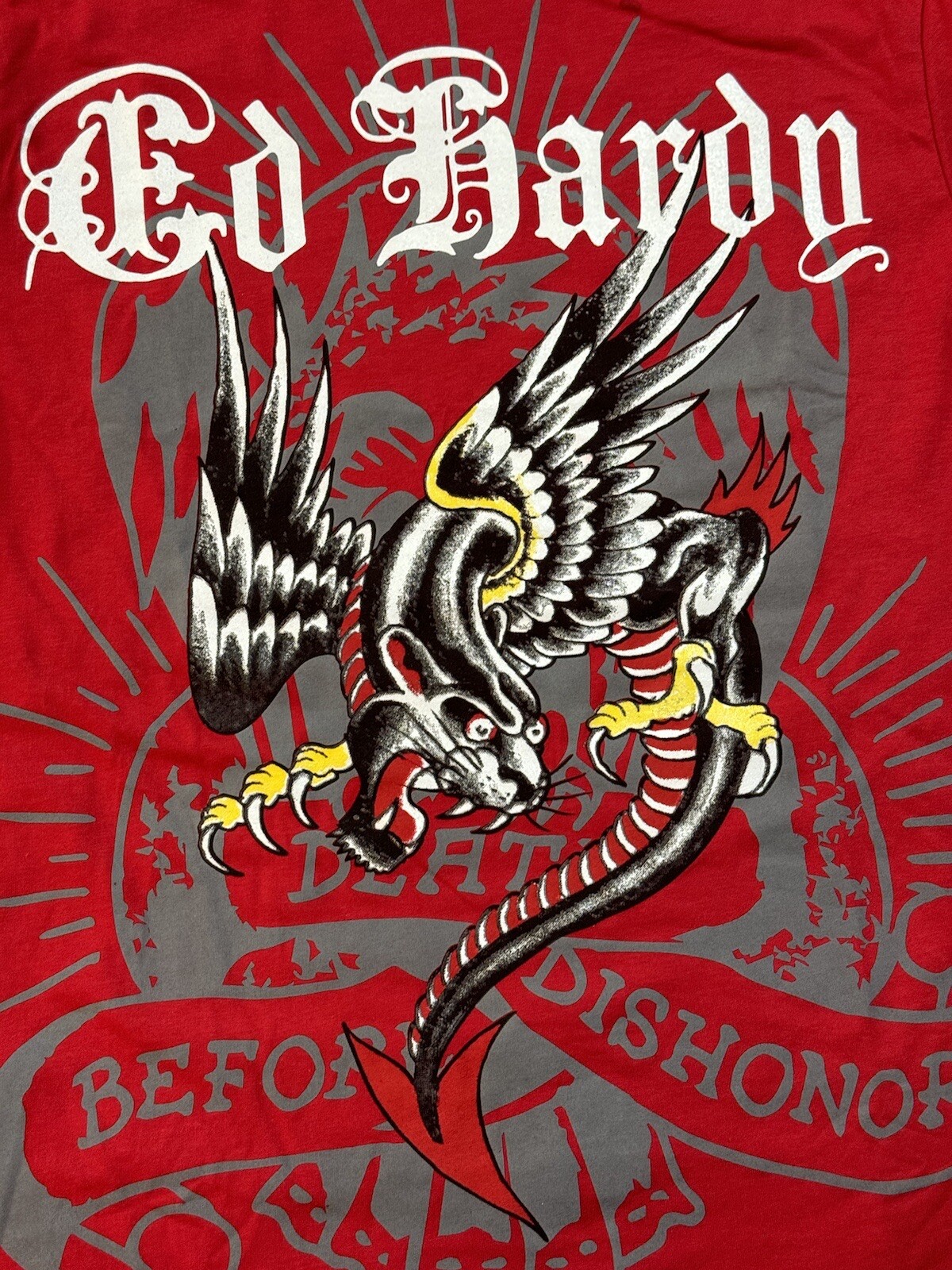 Ed Hardy Panther Dragon Tee Red T-Shirt White/Grey Lettering Men M $55 ...
