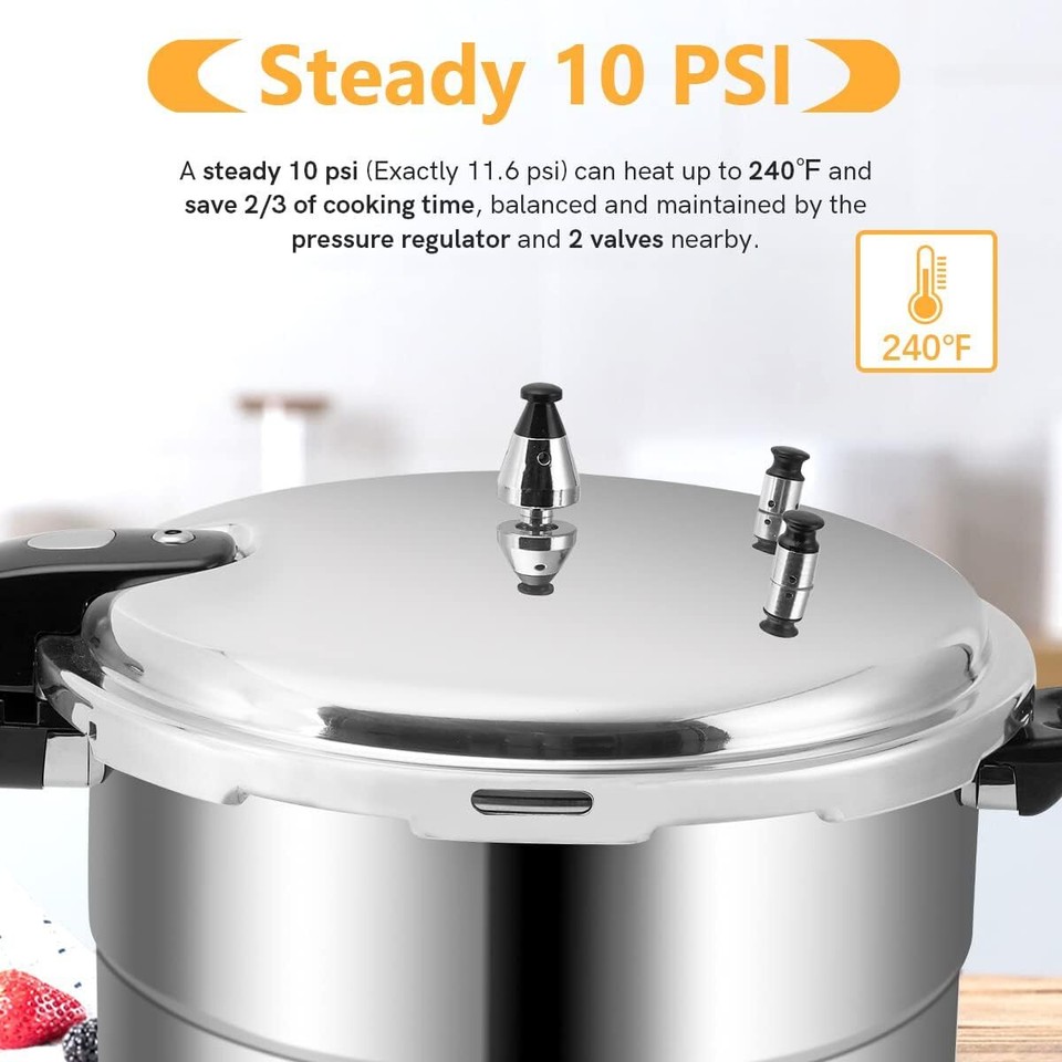 16 Quart Pressure Cooker w/Triple Valves & Auto Lock System, Steamer ...