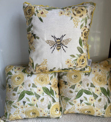 Honey Bee Spring Floral Pillows 15x15 Set-3 Farmhouse Decor Throw House ...