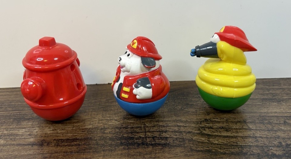 Weebles Wobbles Firefighter Figure Set Hose Hydrant Fire Man Dalmatian ...