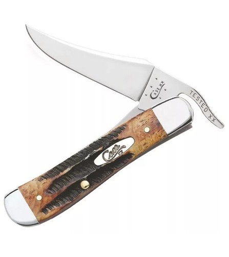 Case XX Russlock Folding Knife Stainless Steel Extended Blade Bone Stag ...