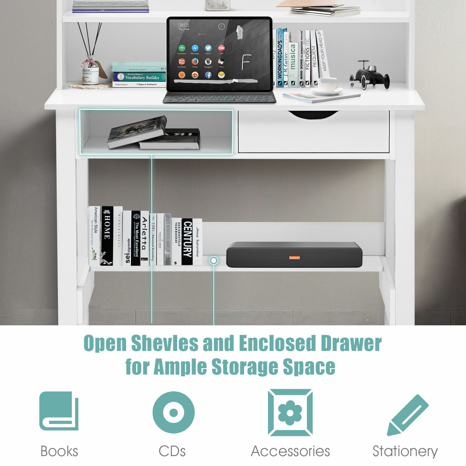 Costway Home Office Computer Desk Workstation Laptop PC Table w/ Drawer ...