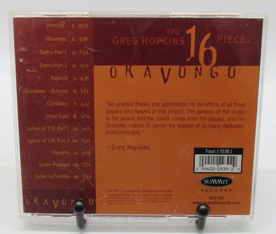 THE GREG HOPKINS 16 PIECE: OKAVONGO MUSIC CD, 13 TRACKS, SUMMIT RECORDS ...