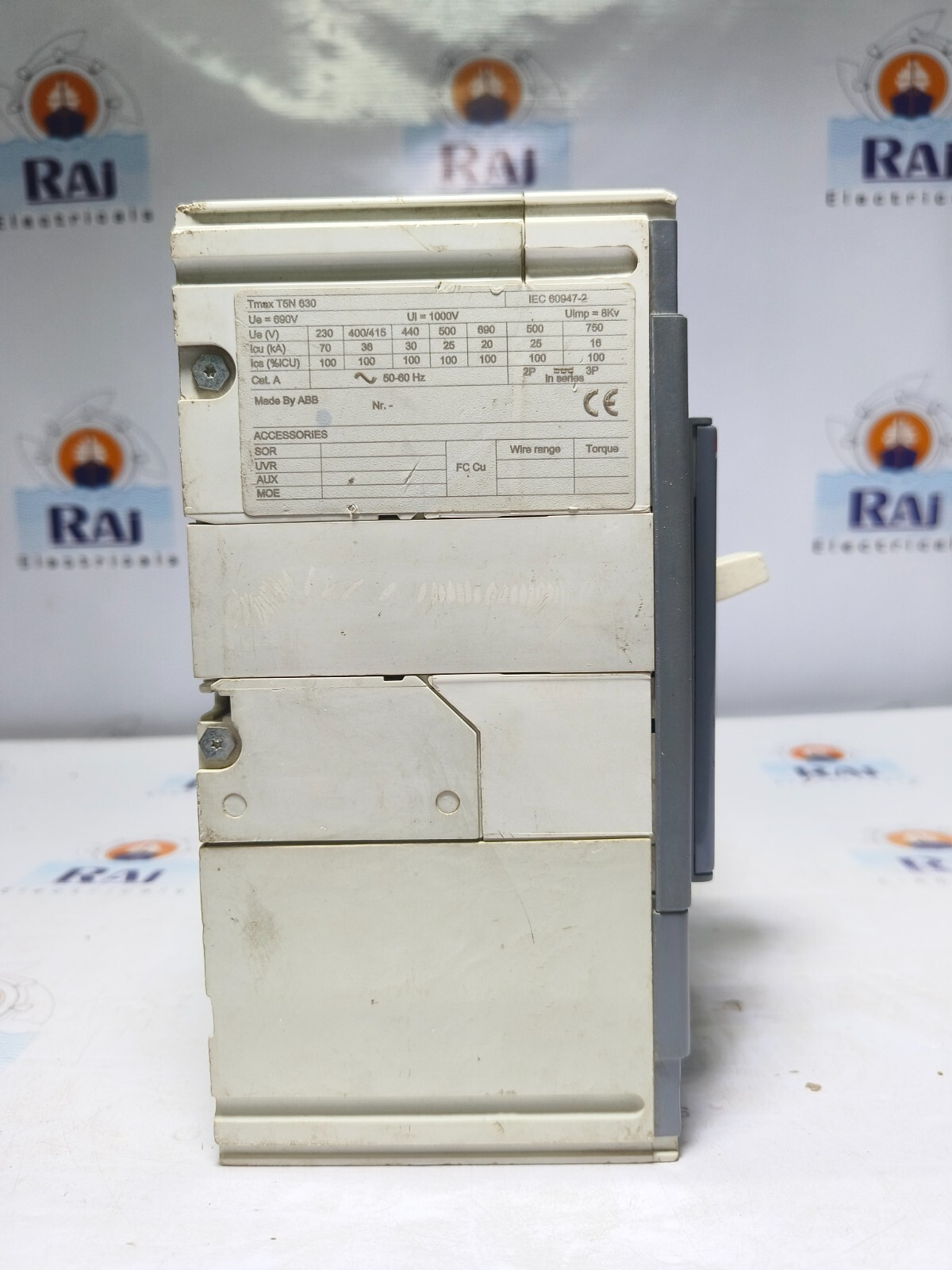 ABB Tmax T5N 630 MCCB (circuit breaker) 630A, 36kA at 400/415V, PR221DS ...