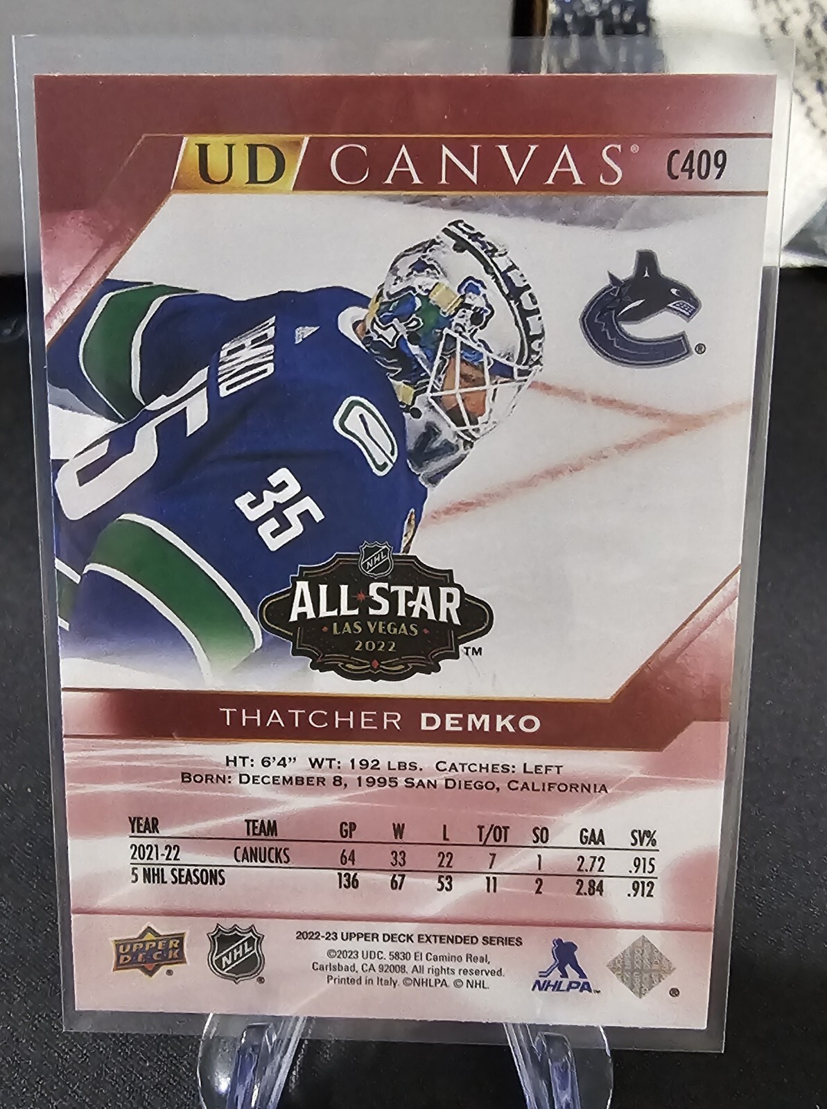 2022-23 Upper Deck Canvas All-Star Game Thatcher Demko #C409 Vancouver ...