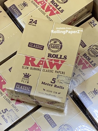 New! RAW Rolling Papers KING SIZE SLIM ROLLS - 5 meters - 24 per box ...
